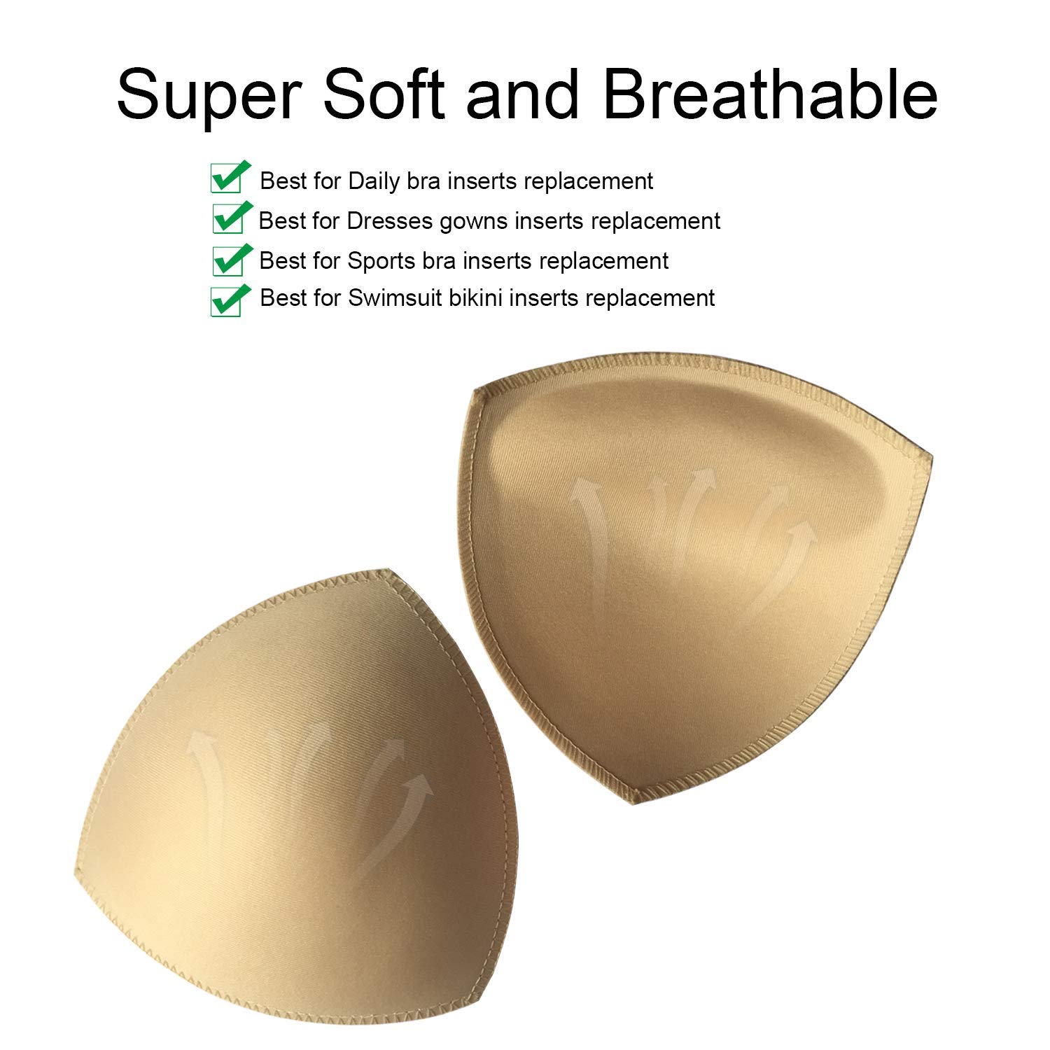 DAYKIT 3 Pairs Removeable Push Up Triangle Bra Pads Inserts for Bikinis Tops Sports Bra Swimsuit for A B C Cups