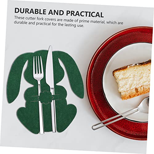 DOITOOL 12pcs Rabbit Tableware Set Silverware Pouches Burlap Cutlery Fork Bag Easter Fork Holder Bunny Cutlery Holder Easter Silverware Holder Easter Rabbit Non-woven Fabric Sleeve Desktop