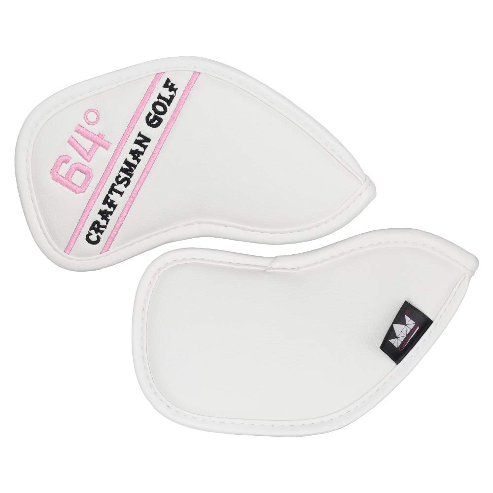 Craftsman Golf 1pc 64° 64 Degree Synthetic Leather White Golf Club Head Cover Wedge Iron Protective Headcover Pink Large No.