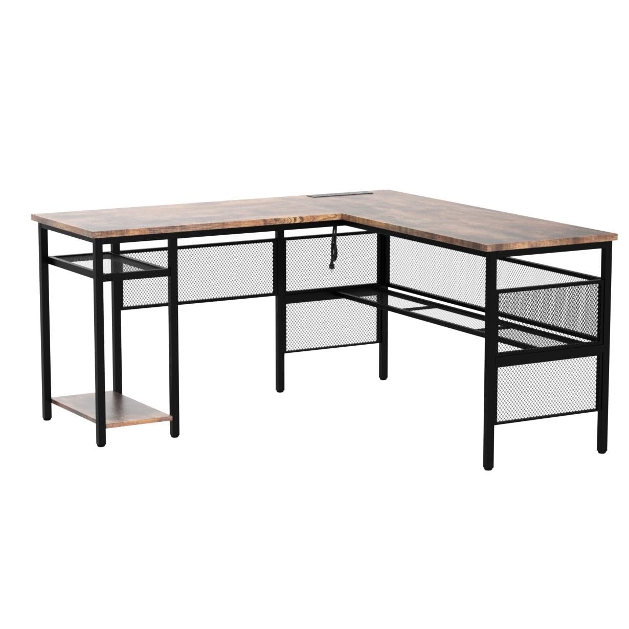 COZY EAGLE L Shaped Home Office Desk with Power Outlet, Computer Desk, Corner Computer Desk with Storage and Drawers, L Shaped Gaming Desk, Corner Desk with Drawers for Small Space, Rustic Brown