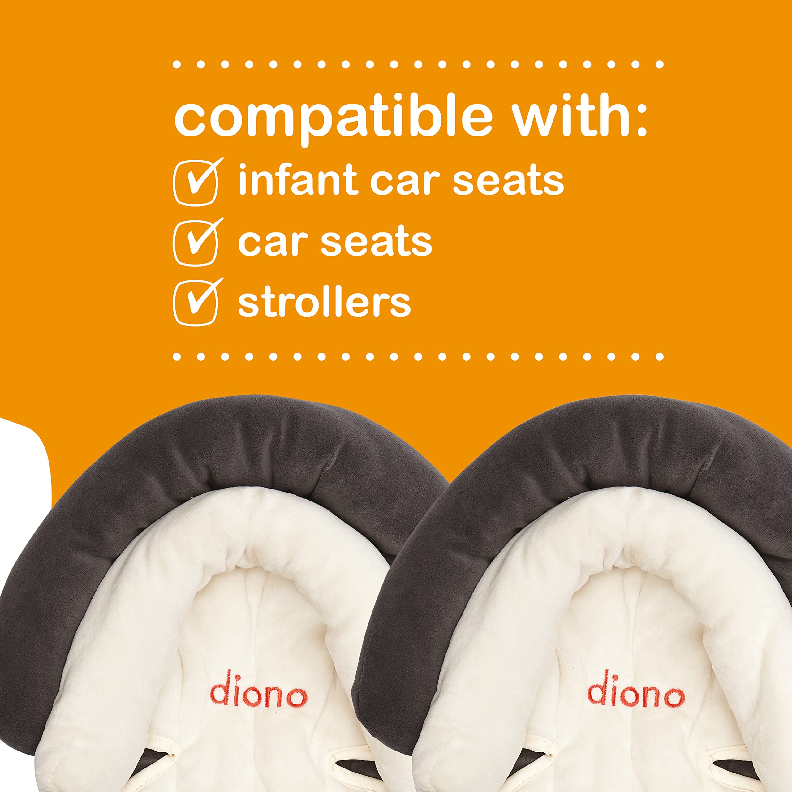 Diono Cuddle Soft Pack of 2 Baby Head Neck Body Support Pillows for Newborn Baby Super Soft Car Seat Insert Cushion, Perfect for Infant Car Seats, Convertible Car Seats, Strollers, Gray