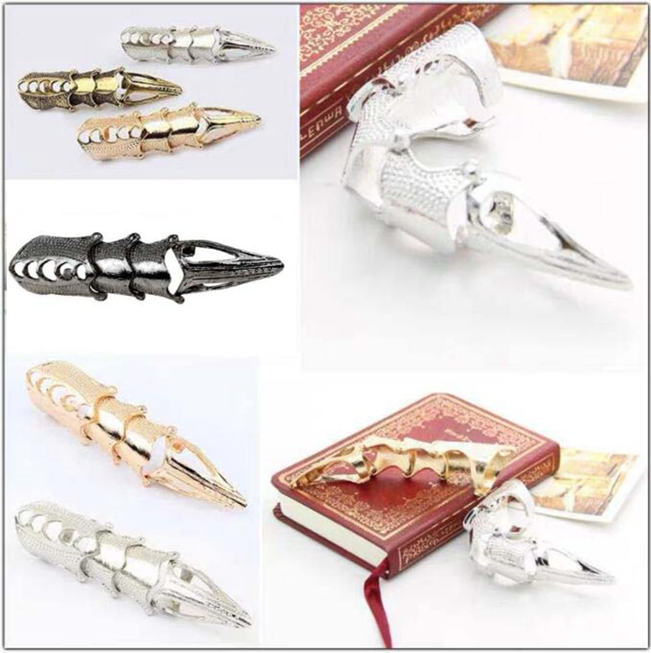 DEBOTTY Punk Finger Claws Rings Set for Women Men Gold Black Silver Bronze Knuckle Full Finger Ring Punk Gothic Ring (4pcs Silver+Black+Gold+Bronze)