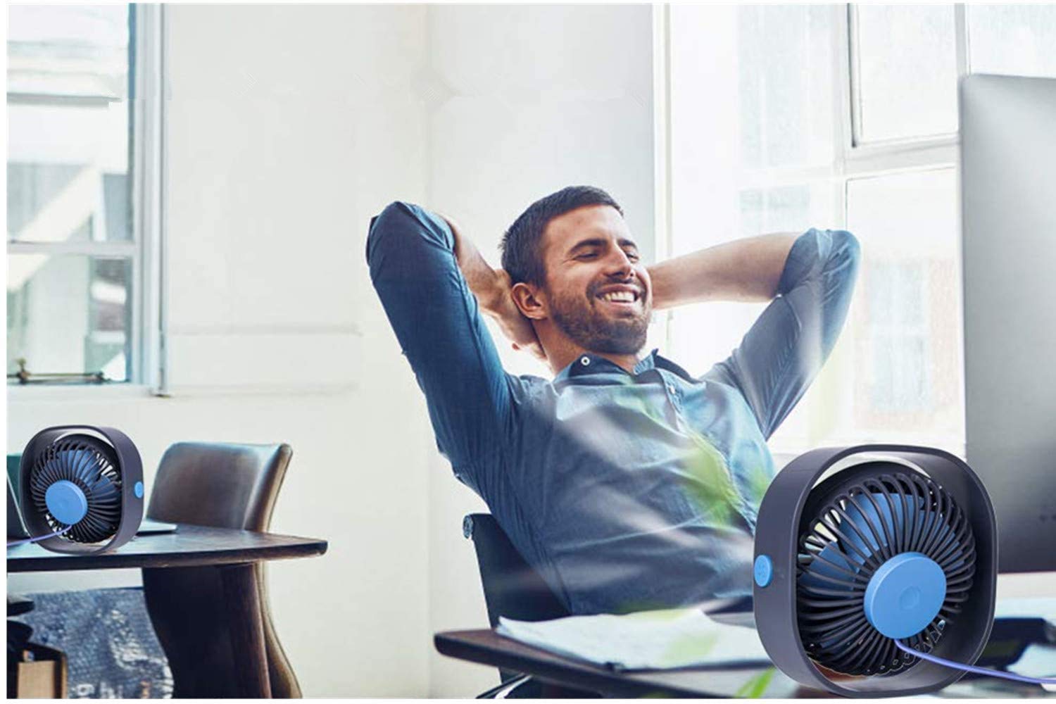 COMLIFE USB Desk Fan with Remote, 8 inch Portable Table Fan with 3 Speeds Strong Airflow, RGB Light, Quiet Operation and 360°Rotate for Home Office Bedroom