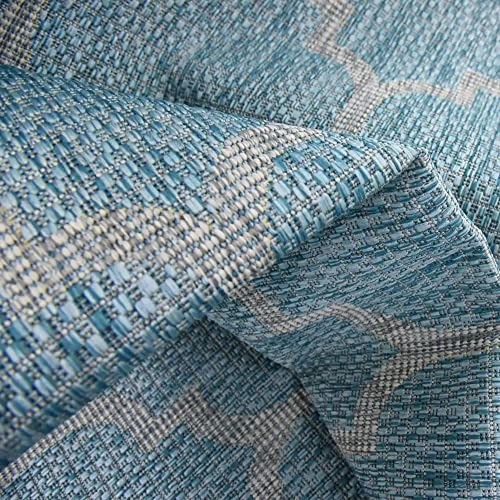 Unique Loom Outdoor Trellis Collection Area Rug (7' 1" x 10' Rectangle, Aquamarine/ Gray)