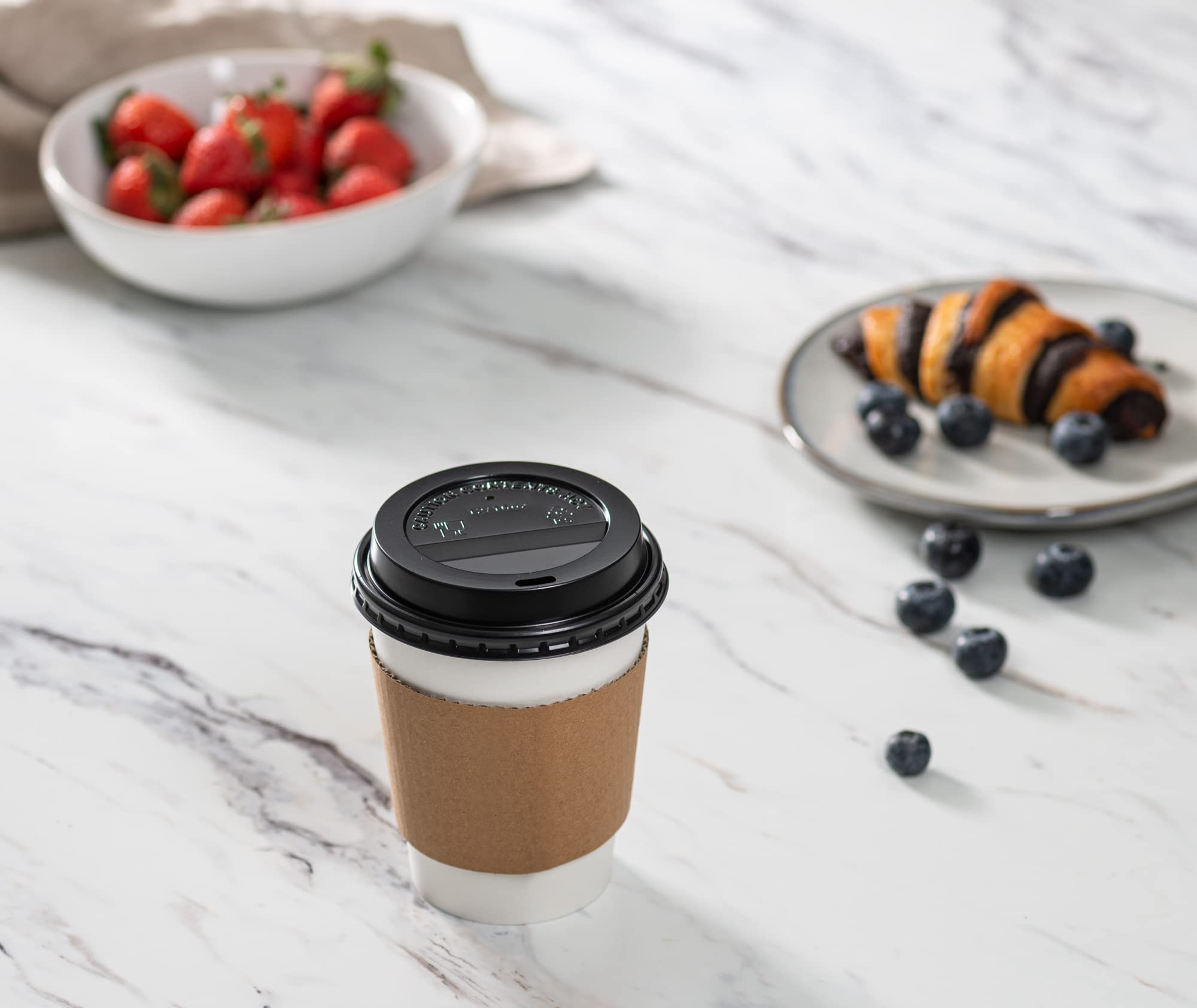 Comfy Package [12 oz. - 100 Sets Disposable Coffee Cups with Lids and sleeves - To Go Paper Hot Cups for Travel and Office Use