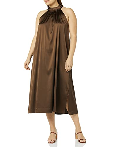 The Drop Women's Arlette Silky Stretch Halter Maxi Dress, Coffee Bean, M