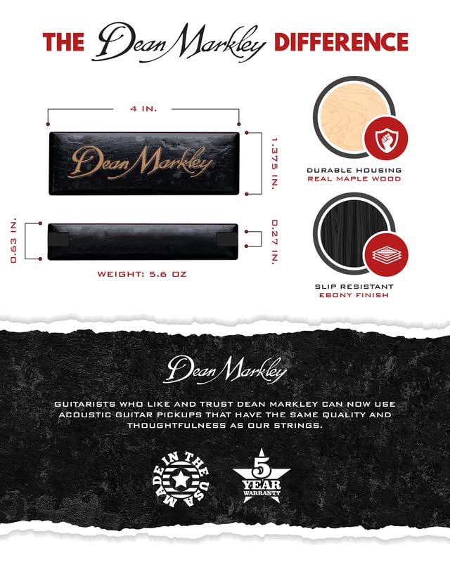 Dean Markley Pro Mag Grand Acoustic Guitar Humbucker Pickups, Maple Wood Design Active Soundhole Pickup Ebony Finish, Hum-Cancelling Acoustic Guitar Pickup for Studio Recording and Live Performance
