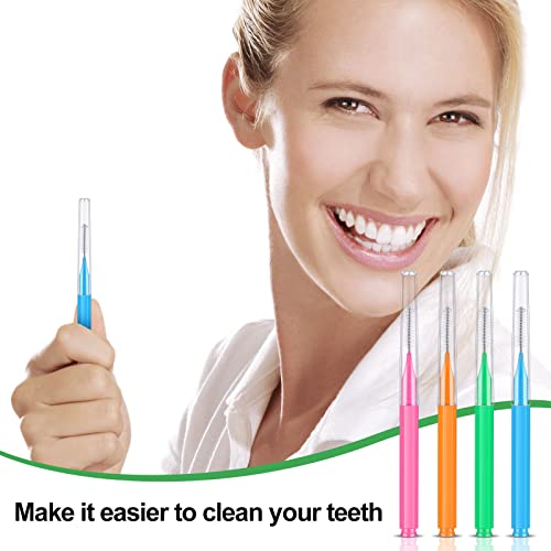 Nuogo 500 Pieces Braces Brush Interdental Cleaner Floss Heads Dental Teeth Cleaning Tools with Soft Bristles Oral Hygiene Flosser Toothpick Cleaners Kit, 4 Colors