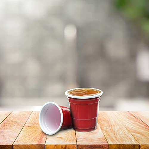 PARTY BARGAINS 2oz Plastic Shot Glasses - (120 Pack) Mini Red Disposable Plastic Shot Cups, Jello Shots, Perfect Size for Serving Condiments, Snacks, Samples and Tastings
