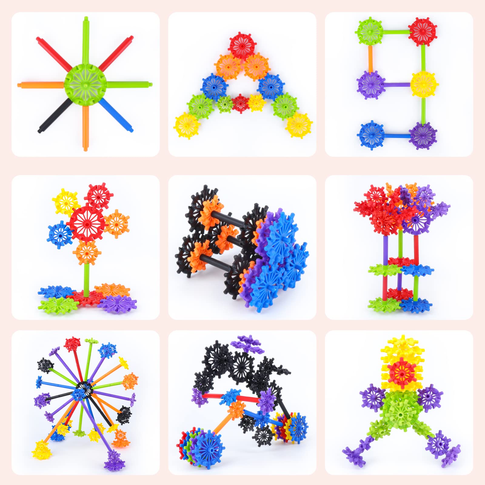 FASTSPOK STEM Building Blocks - 350Pcs Interlocking Plastic Disc Set - Kindergarten Educational Building Toys - Creative Snowflake Toys for Kids Ages 4-8 Boys&Girls