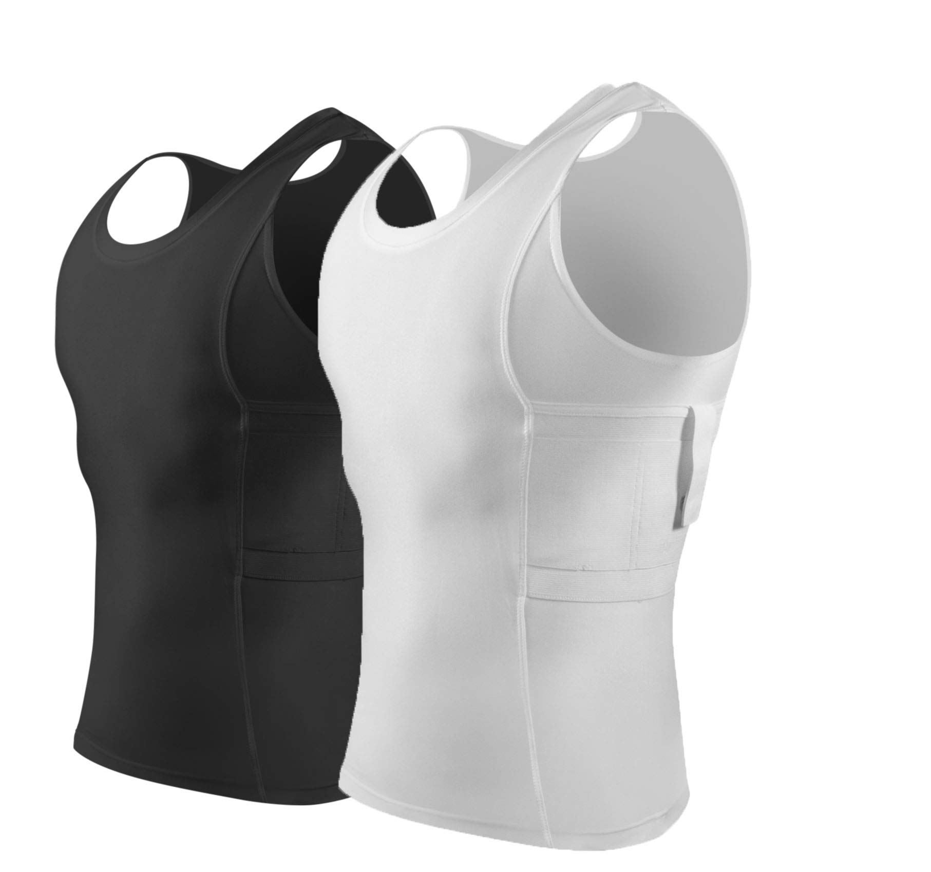 ConcealmentClothes Men’s Compression Undercover- Concealed Carry Holster Tank Top Shirt - 2 Pack- White and Black - X-Large