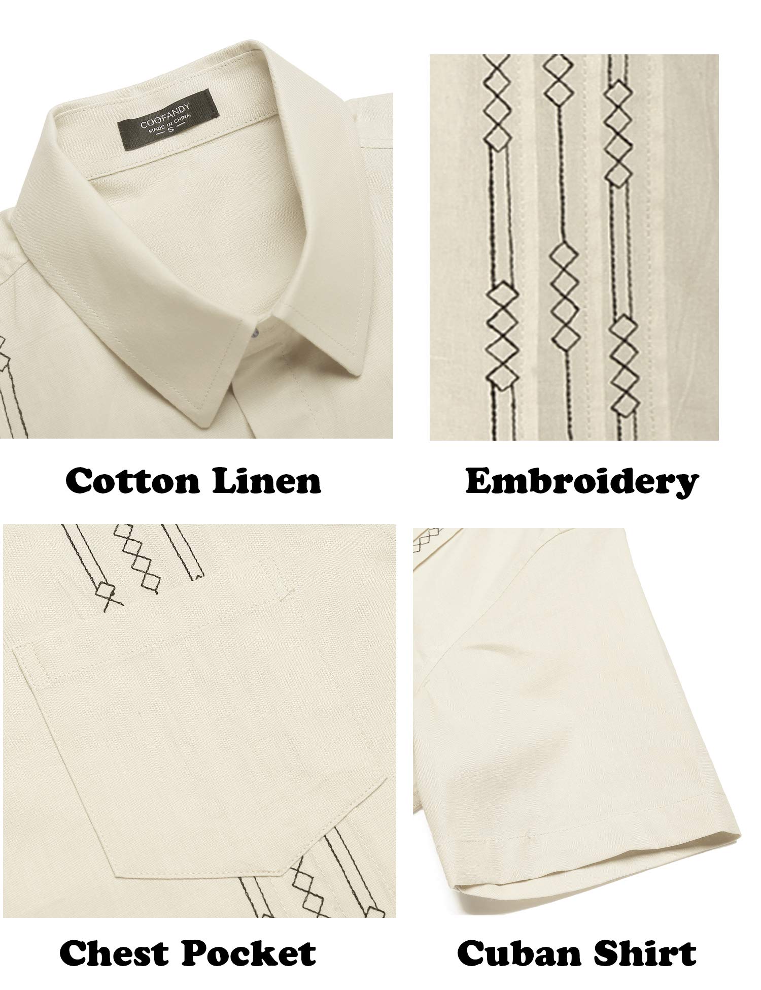 COOFANDY Mens Short Sleeve Cuban Shirts Casual Button Down Shirts Summer Dress Shirt Beige