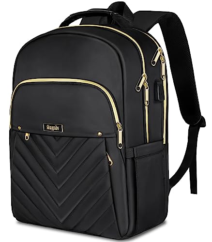 Skaypibs Backpack for Women, School Backpack, Water Resistant Back pack with USB Charging Port, Business Anti Theft Durable Computer School Bookbag, Gifts for Women, Fits 15.6-Inch Laptop, Black
