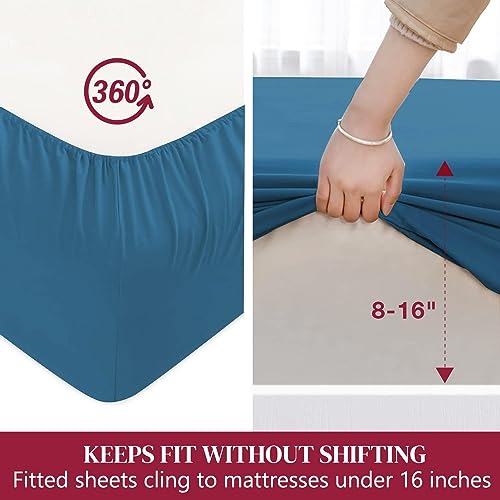 JOOKI Sheet Set California King Luxury Hotel Bed Sheets Soft Microfiber Cooling Sheets Set, Deep Pocket up to 16β Mattress, Breathable Machine Washable Bedding Set, Navy Blue