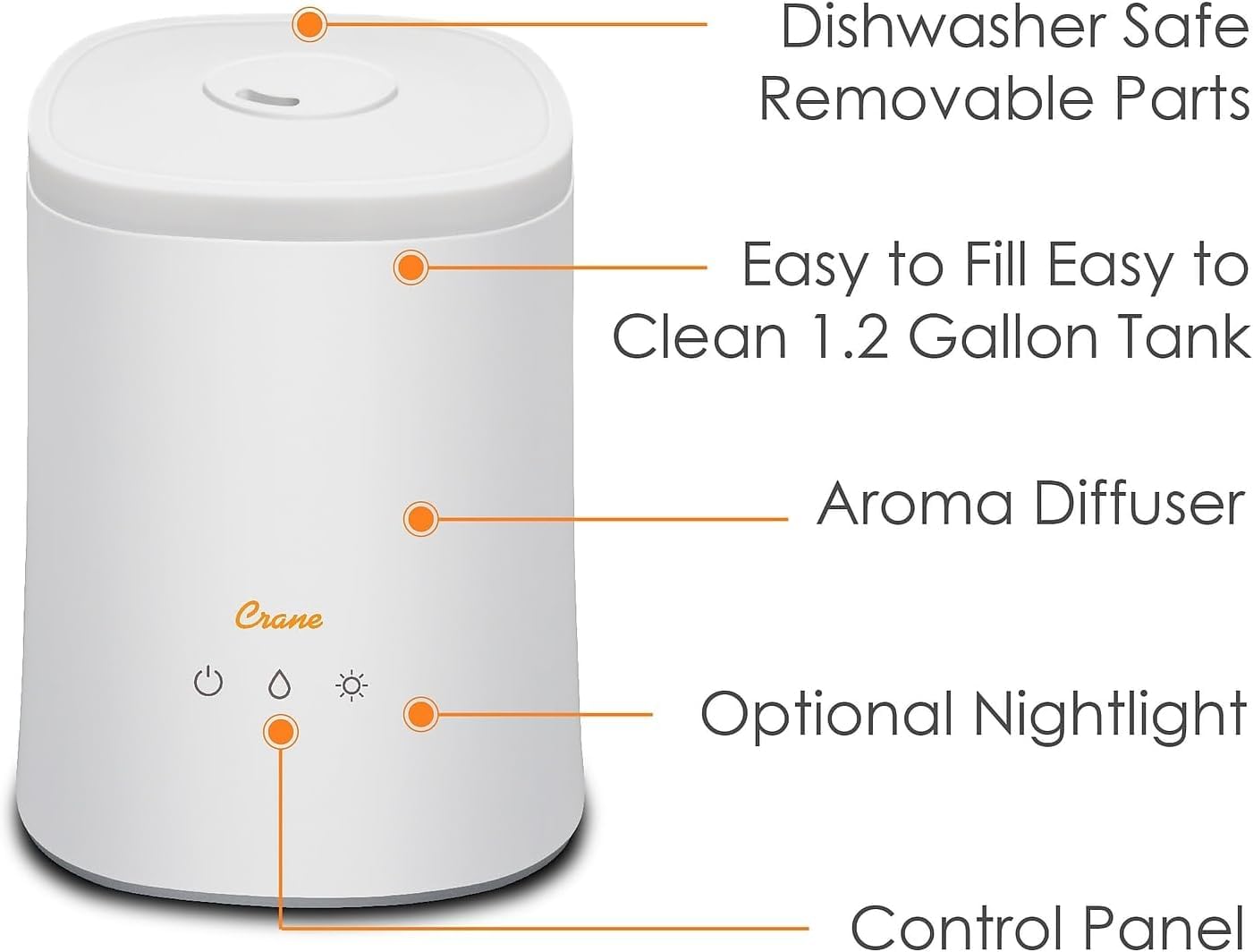 Crane Diffuser and Top Fill Ultrasonic Air Humidifiers for Bedroom and Office, 1.2 Gallon Cool Mist Humidifier for Large Room and Home, No Humidifier Filters Needed, White
