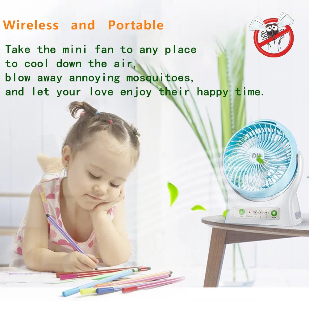 ZUKULIFE Portable USB Powered Personal Desk fan Strong Airflow Cooling fan for Cooling for Travel, Home Kitchen and Office, 3 Speeds with Side Light (Blue)