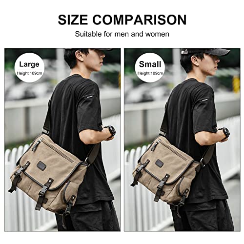 Messenger Bag for Men,crossbody bags aesthetic,Unisex Classic Military Canvas Shoulder Bag, Multi-poc,Brown