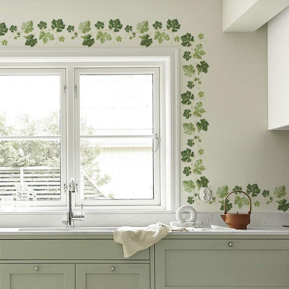 Evergreen Ivy Wall Decals Vines Border Wall Decor Stickers for Kitchen Living Room Decorations Set of 4 Sheets