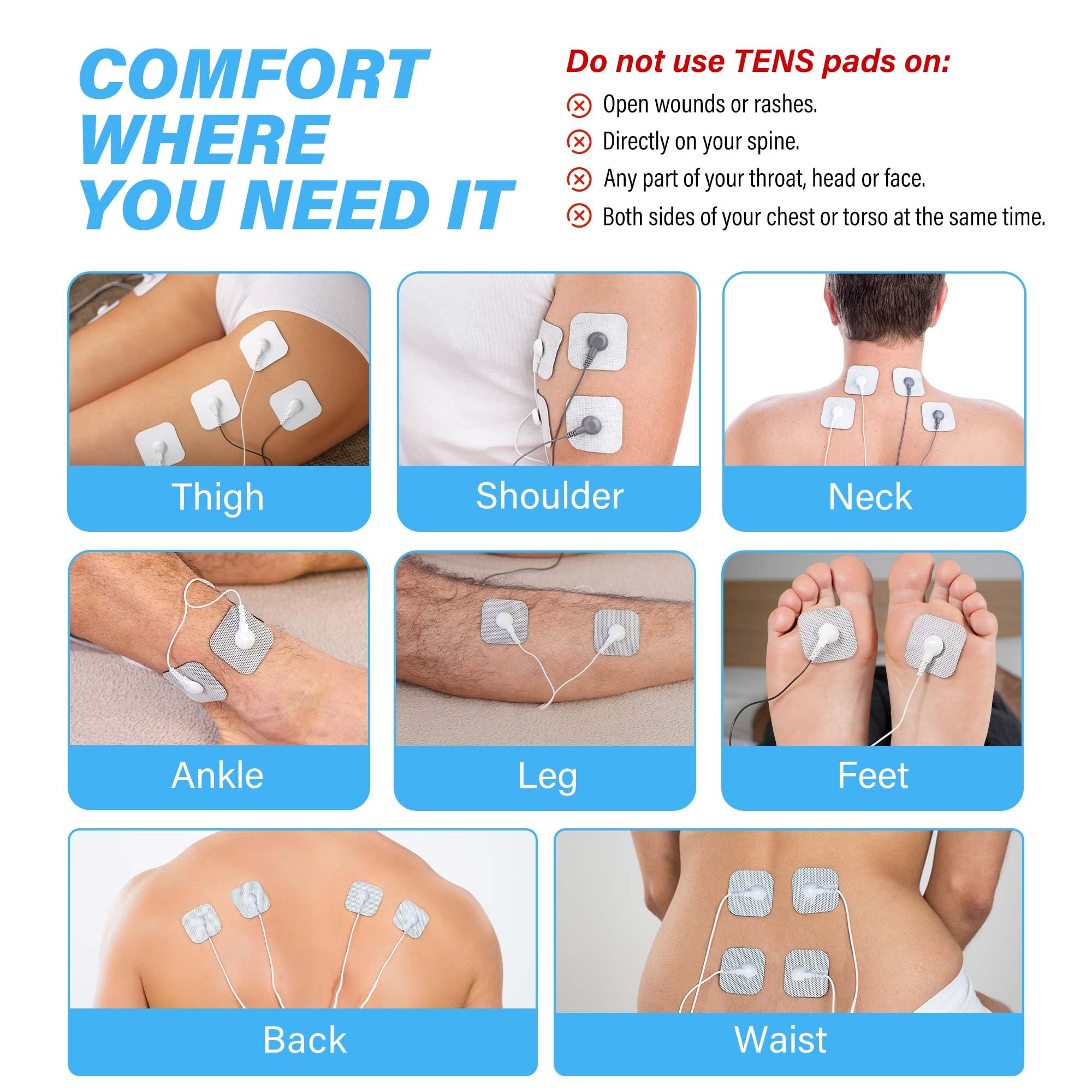 LotFancy TENS Unit Replacement Pads, 40 Pcs 2x2 Snap Electrodes Pads, Reusable Tens Pads for EMS Muscle Stimulator, Using 3.5mm Snap Connector