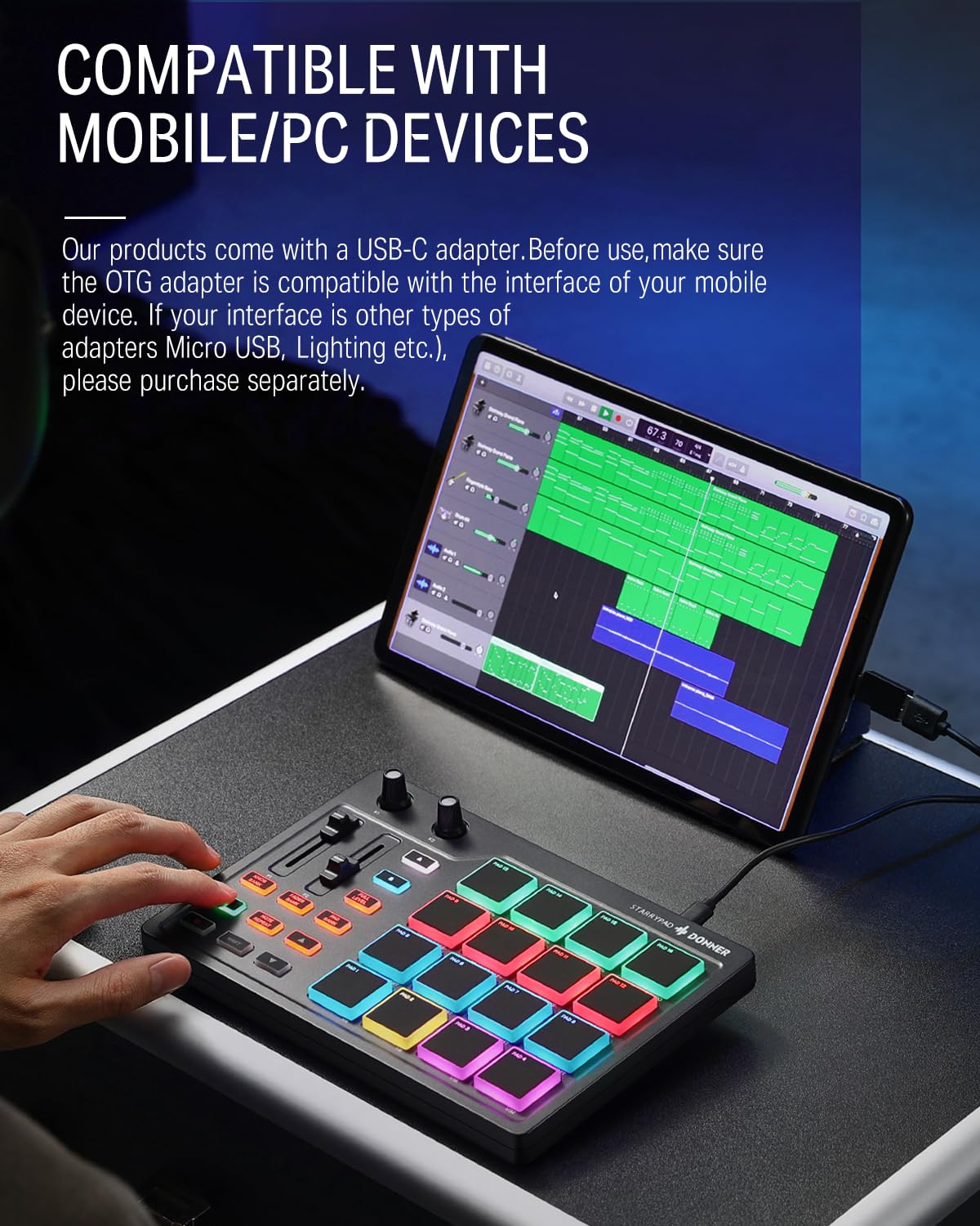 Donner MIDI Keyboard Controller, DMK25 Portable MIDI with 25 Responsive Keys, 8 Great Tactile Backlit Drum Pads, 4 Assignable Knobs for Beginners & Music Composition Lover, Great Gift for Son, Black