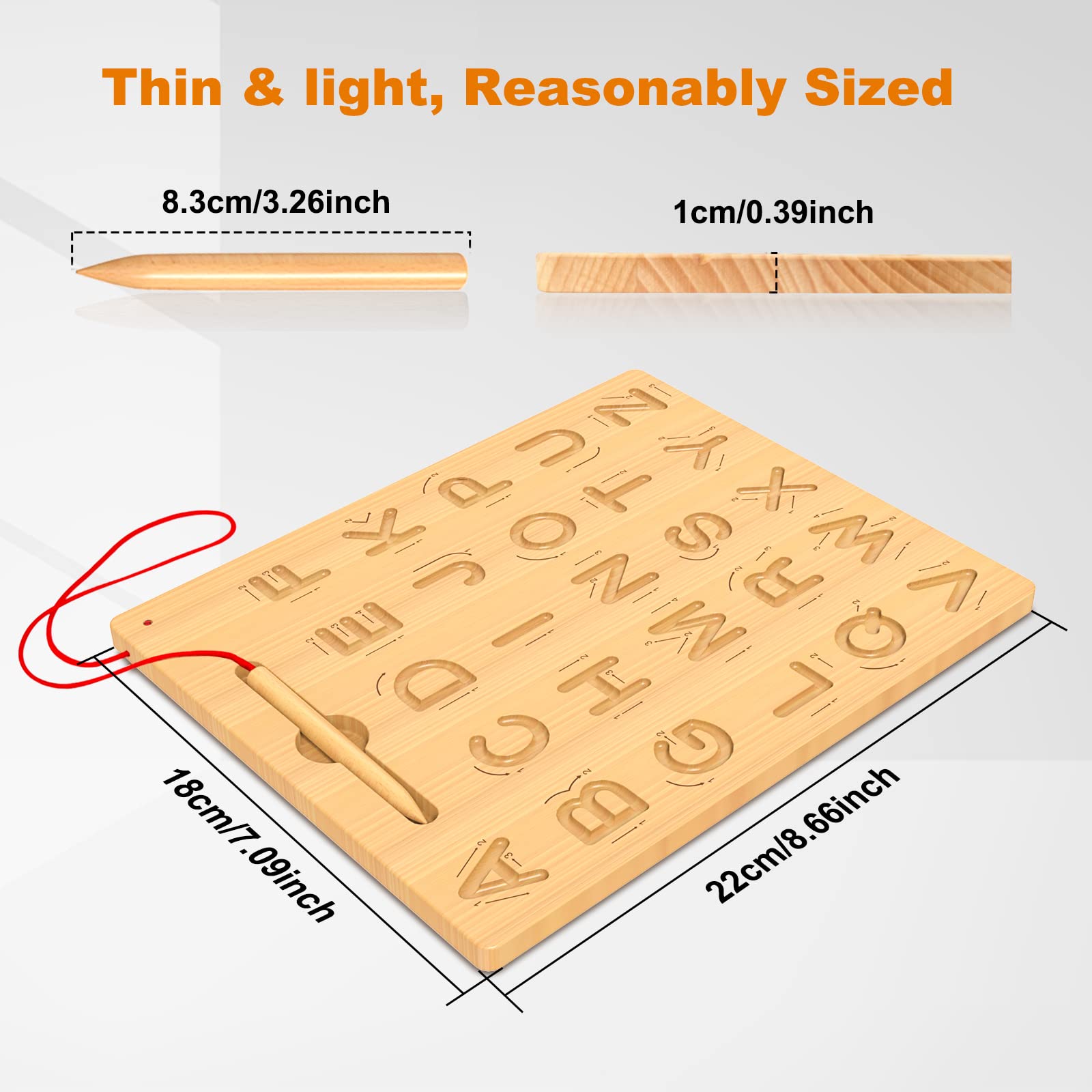 Drek Crek Wooden Letters Practicing Board, Wooden Alphabet Tracing Board Double-Sided Toddlers and Preschool Learning Toys Learning to Write ABC for Kids Ages 3-5