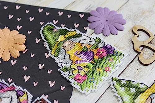 MP Studia Cross Stitch Embroidery Kits for Adults and Beginners Fairy Tale - Garden Gnomes - Magnets 7x8cm/2.76x3.15 14ct.