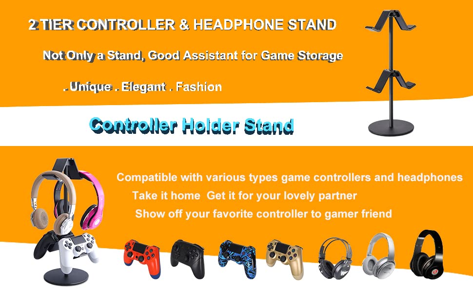 Controller Holder, fes Game Controller Stand Holder Storage Organizer Gamepad with Multiple Adjustable Height and Direction Brackets Compatible for Xbox ONE 360 Switch PS4 STEAM PC Nintendo Stander Ⅱ