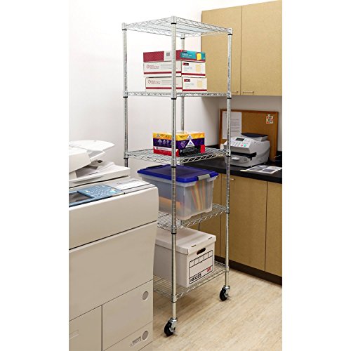 Seville Classics UltraDurable Commercial-Grade 5-Tier NSF-Certified Steel Wire Shelving with Wheels, 24" W x 18" D x 72" H, UltraZinc