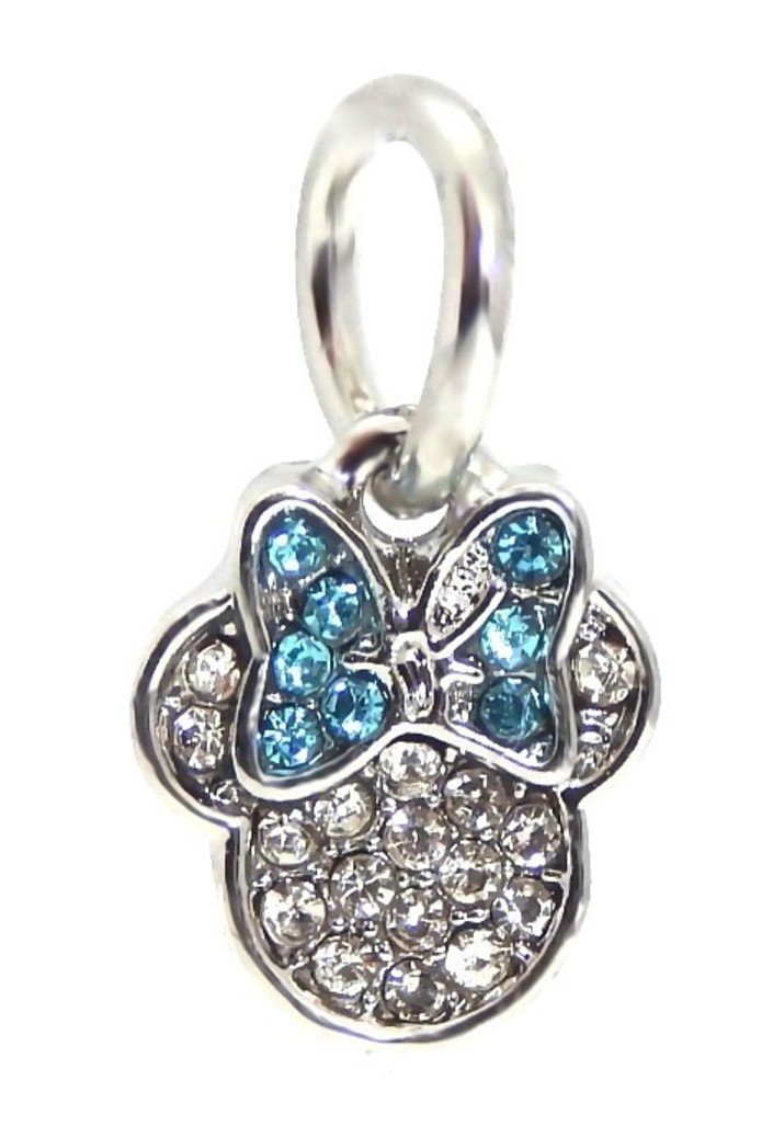 Dangle Crystal Mouse with Blue Bow Charm Bead for Bracelets