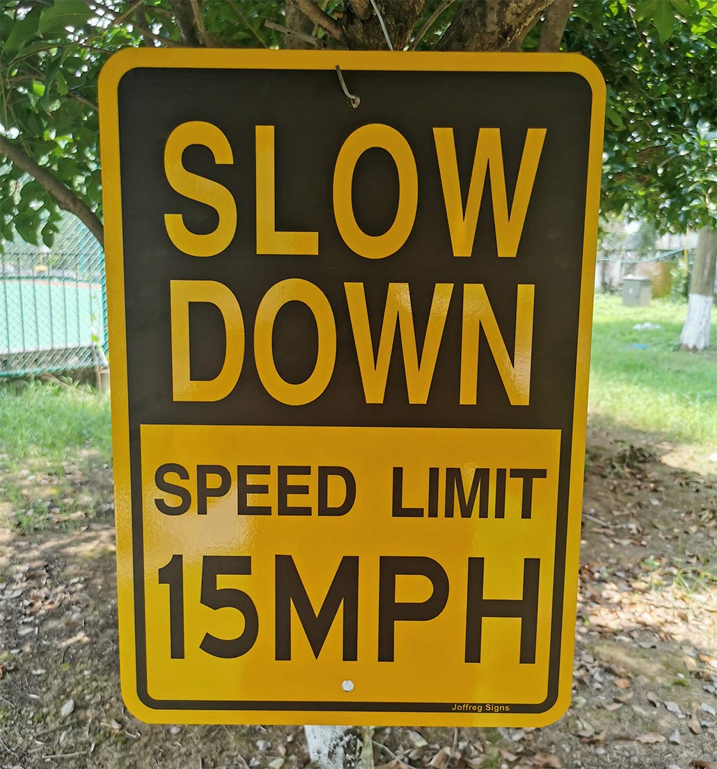 Joffreg Slow Down Speed Limit 15 MPH Sign,17 x12 Inches,Reflective Aluminum (2 Pack)