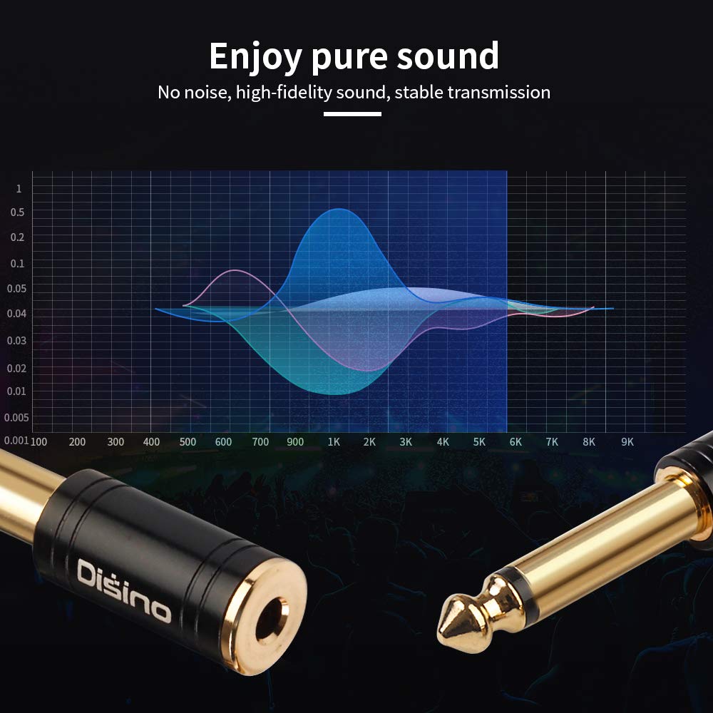 Disino 1/4" Mono to 1/8" Stereo Adapter, New Upgrade Gold-Plated 6.35mm TS Male Jack to 3.5mm TRS Female Stereo Adapter for Headphone, Amp Adapte, Black - 1 Pack