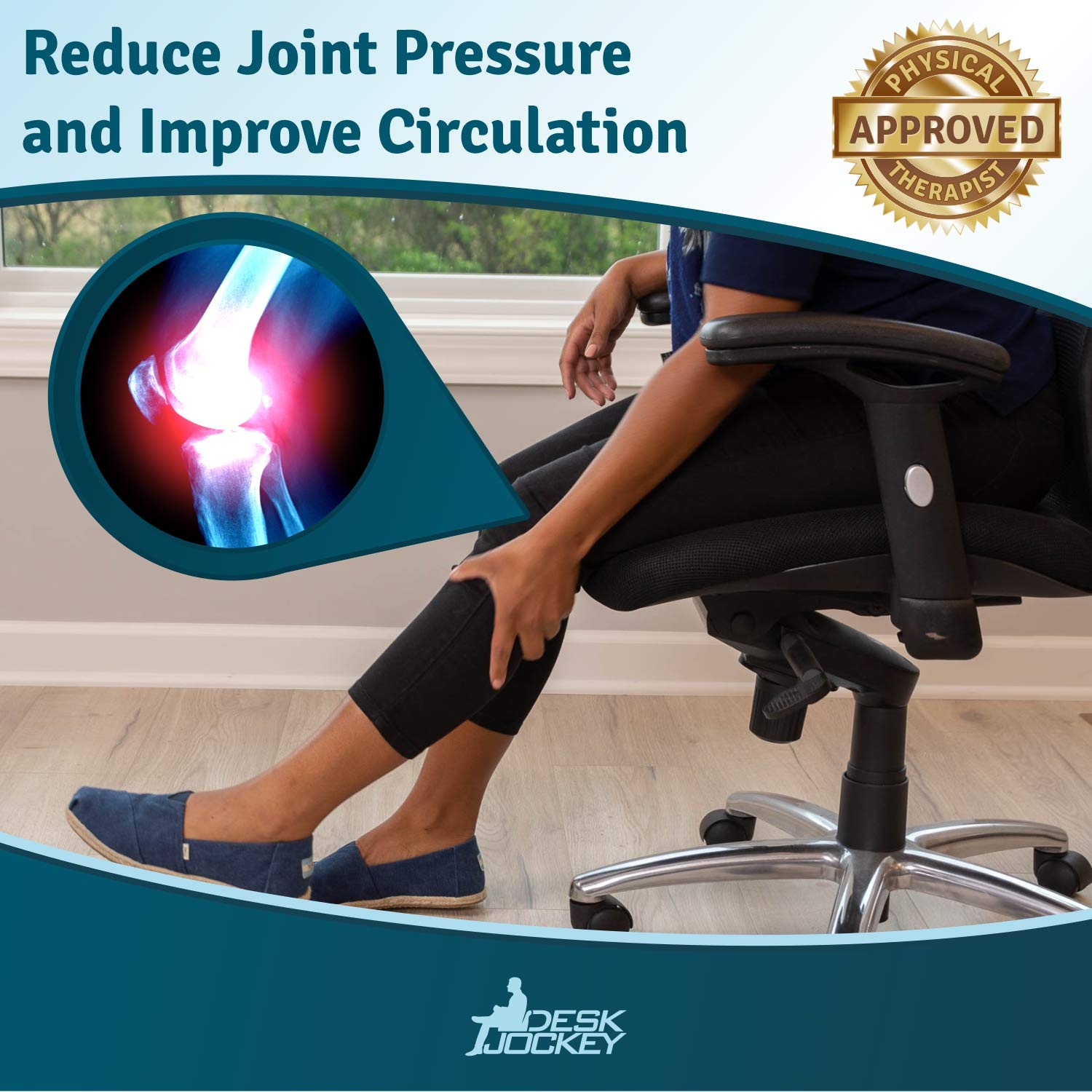 Desk Jockey Foot Rest for Under Desk - Therapeutic Grade Memory Foam Cushion Footrest for Office, Home and Travelā Boosts Blood Circulation and Keeps Sore Feet Warm