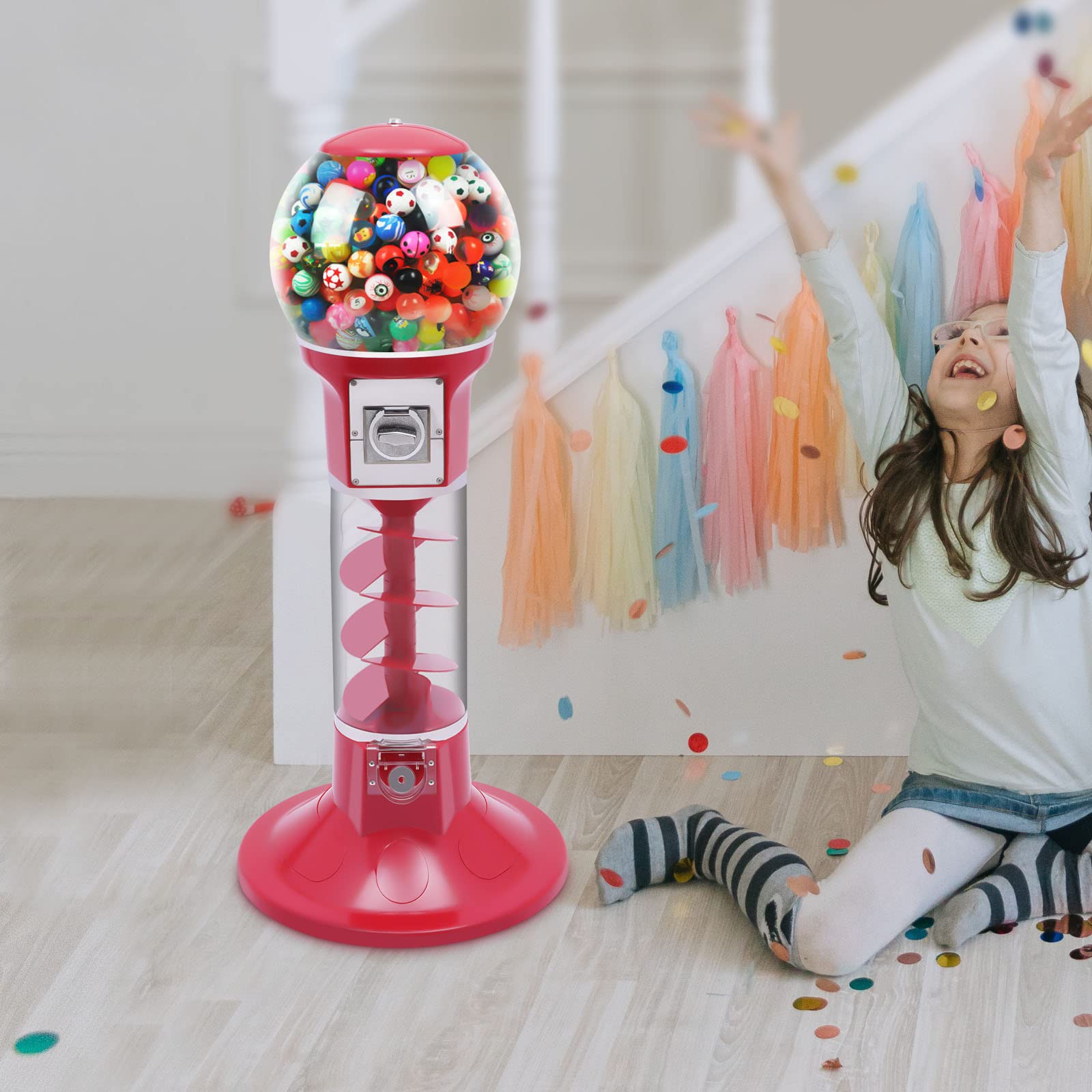 Commercial Vending Machines, Large Spin and Drop Gumball Machine Kids Twirling Style Candy Dispenser for Stores, Amusement Parks, Hypermarkets, Game Halls, Shopping Malls (Red)
