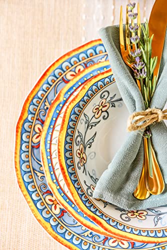 Euro Ceramica Duomo 16 Piece Stoneware Dinnerware Set, Service for 4 β Thanksgiving-Fall-Summer Dishes - Floral Design, Multicolor