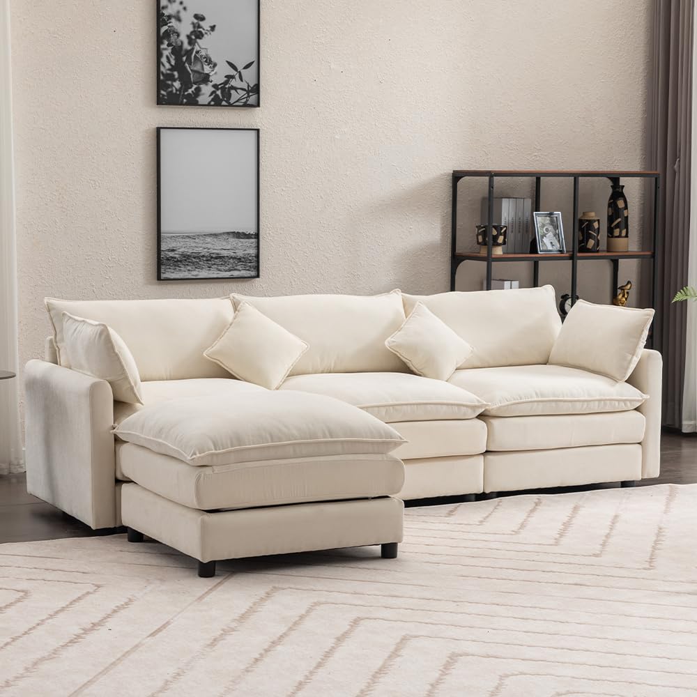 JUSTONE 108.66" L-Shaped Sectional Couches, Modular Sectional Sofas,Modern Luxury Sofa Couch with Ottoman,Comfort L Sofa Couch for Living Room,Office, Apartment(Orange)