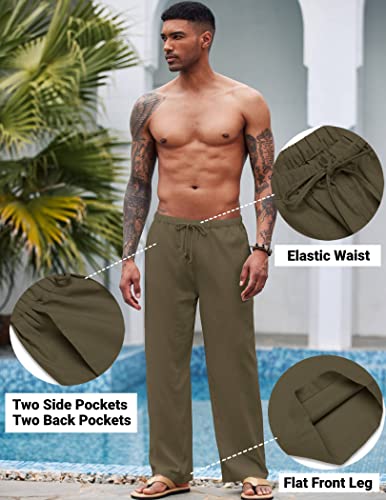 COOFANDY Mens Linen Loose Pant Lightweight Elastic Waist Trouser Yoga Beach Pant