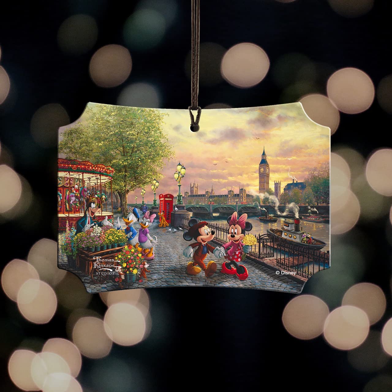 Disney β Mickey and Minnie Mouse in London - Thomas Kinkade Studios - This 4β x 2.5β Hanging Metal Print Accessory β Limited Edition Officially Licensed Collectible | Complimentary Velveteen Gift Bag
