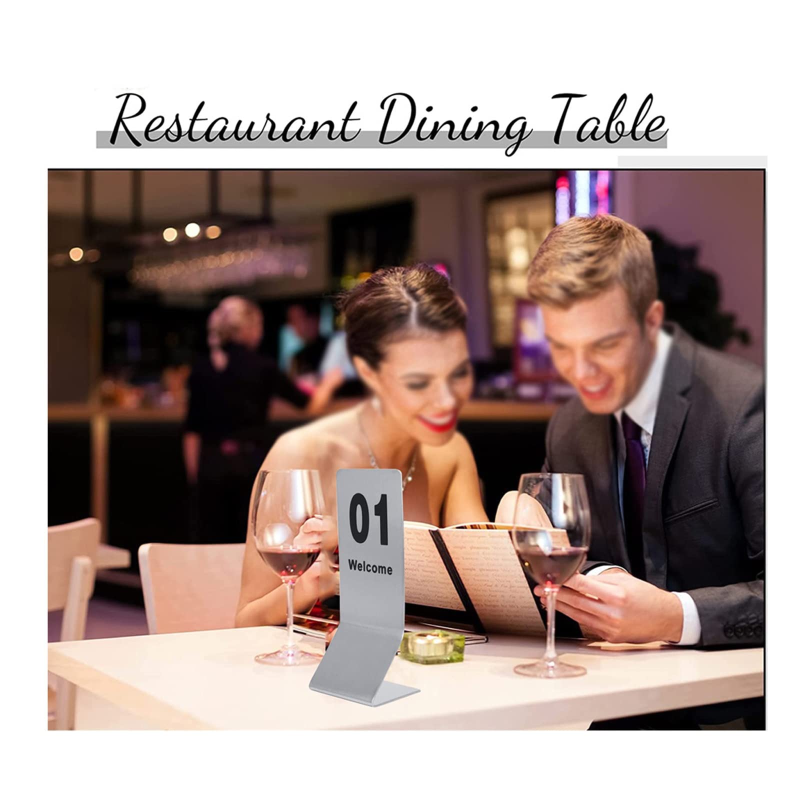 Standing Table Number Cards 1-25 1-50 Place Cards, Stainless Steel Restaurant Weddings Table Numbers Holder With Double-Side Black Numbers, Elegant Tabletop Decorations