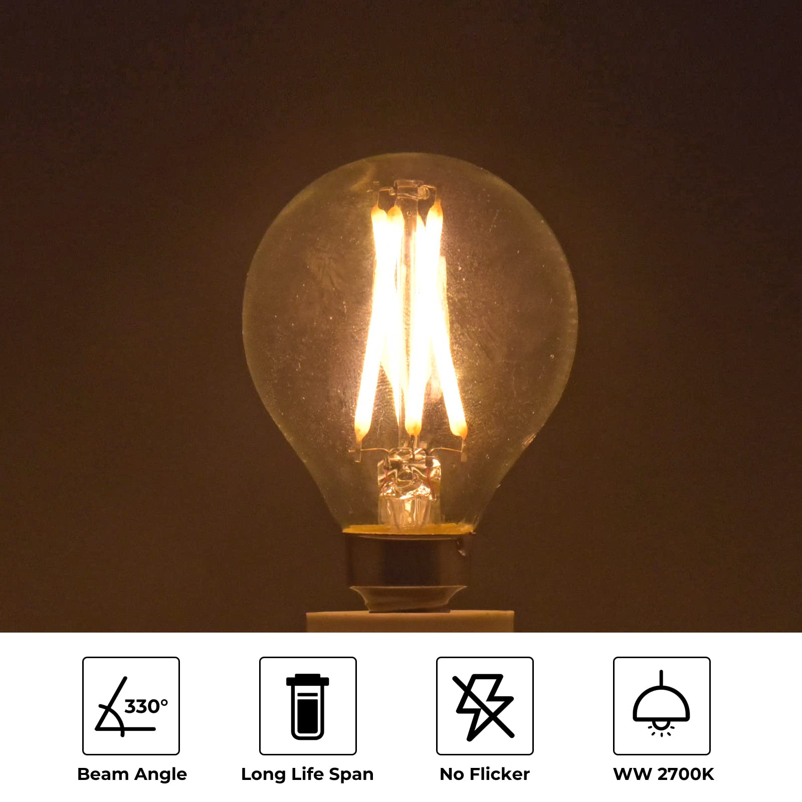 DoRight G16.5 Led Bulb Dimmable G16 1/2 E12 led Bulb 40w Candelabra Led Edison Bulb 2700K 400LM AC120v 4W Led Globe Light Bulbs for Chandelier,Vanity and Ceiling Fan Light Bulbs 6Pack
