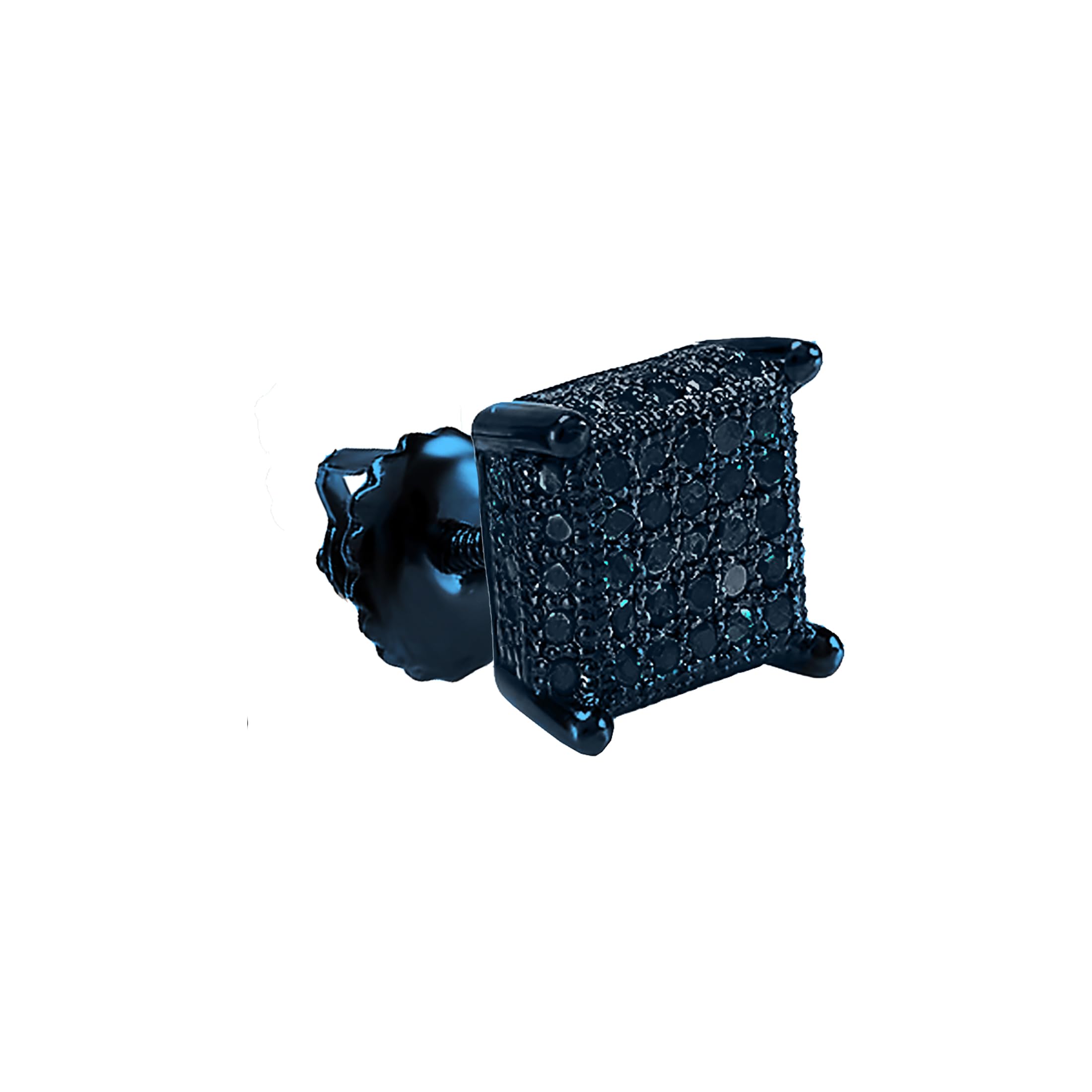 Dazzlingrock Collection 0.25 Carat Round Blue Diamond Cube Unisex Screwback Stud Earring (1 Pc Only) in Blue Plated 18K White Gold