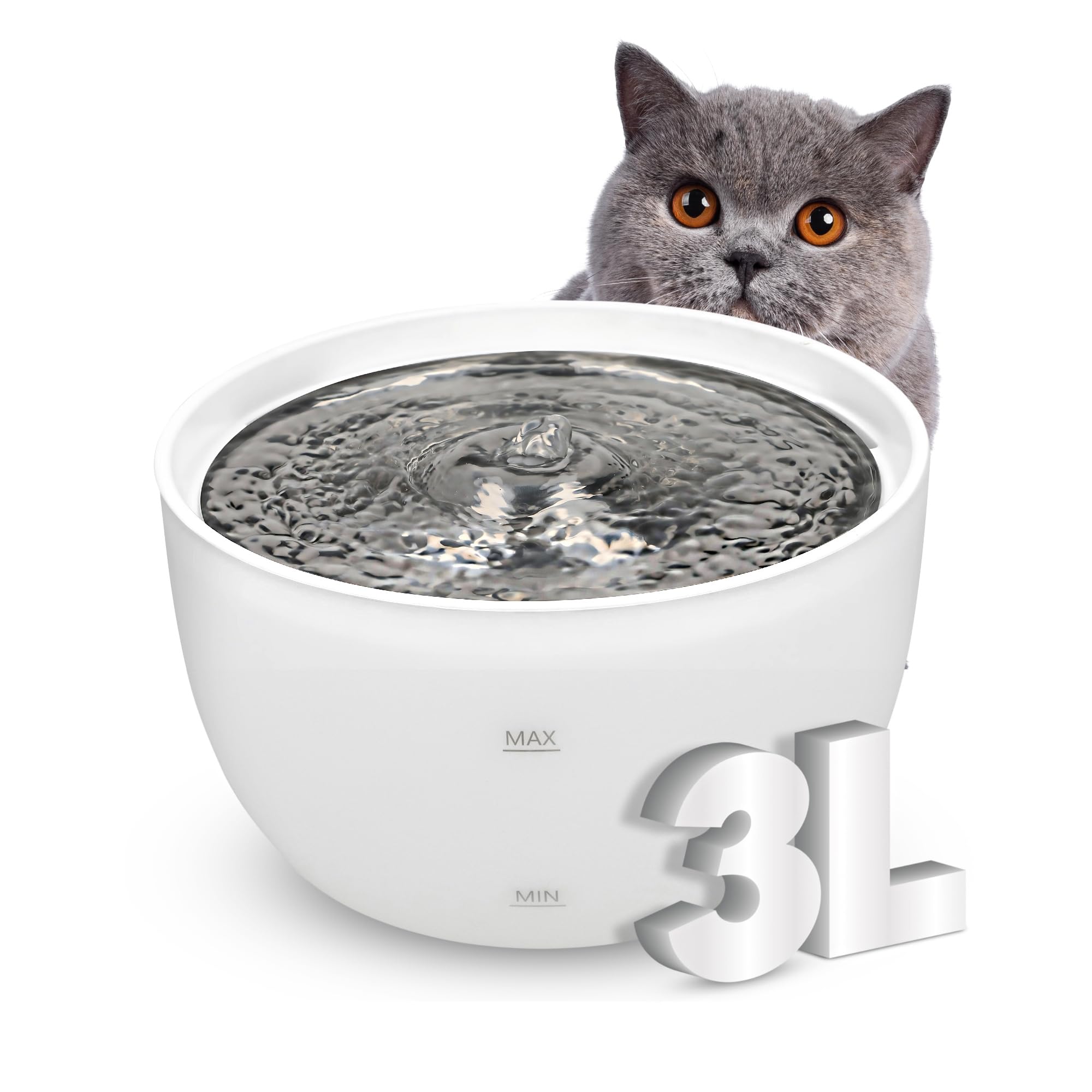 Standpoint Cat Water Fountain, 3L Ultra-Quiet Stainless Steel with White Bowl Dog & Cat Water Dispenser with Filter – Perfect for Pet Hydration