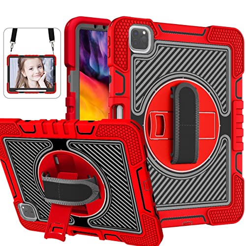 Tablet PC case Shockproof Durable Protective Cover Durable 360 Degree Rotating Bracket Case Compatible with iPad Pro 11(2021、2020、2018)/iPad Air 4 10.9 Tablet Cover (Color : Red+Black)