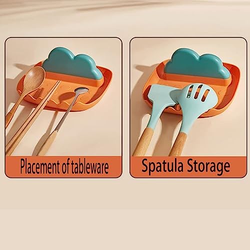 Cute Cloud Shape Spoon Rest for Kitchen Counter,Cooking Ladle/Spatula/Spoon/Chopsticks Holders,Fork Spatula Rack Shelf Kitchen Utensil Lid Holder (Orange)