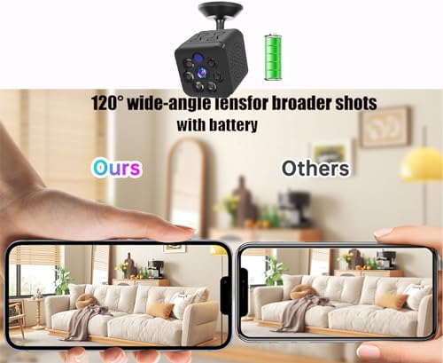 Crazytree Mini Wireless WiFi Camera Security Camera Built-in Battery - 120° Wide Angle Lens HD 1080P Nanny Camera with Night Vision, Remote Viewing for Security with iOS,Android Phone APP