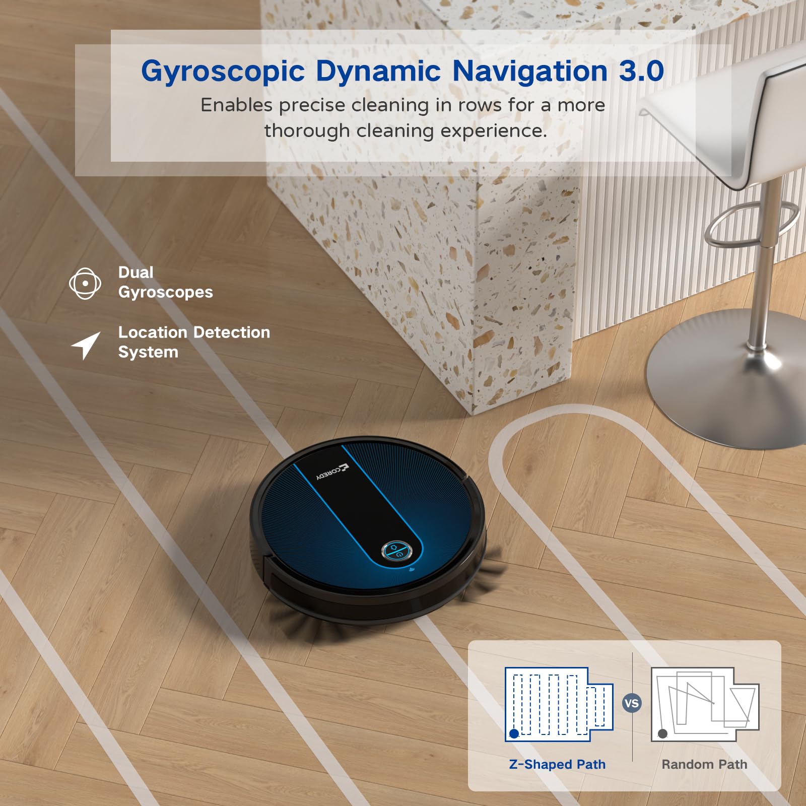 Coredy Robot Vacuum, R650 Ultra Robotic Vacuum with 2200 Pa Strong Suction, Gyro Dynamic Navigation, Z-zag Cleaning Path, App Control, Real Time Map, Compatible Alexa, Ideal for Carpet, Hard Floor