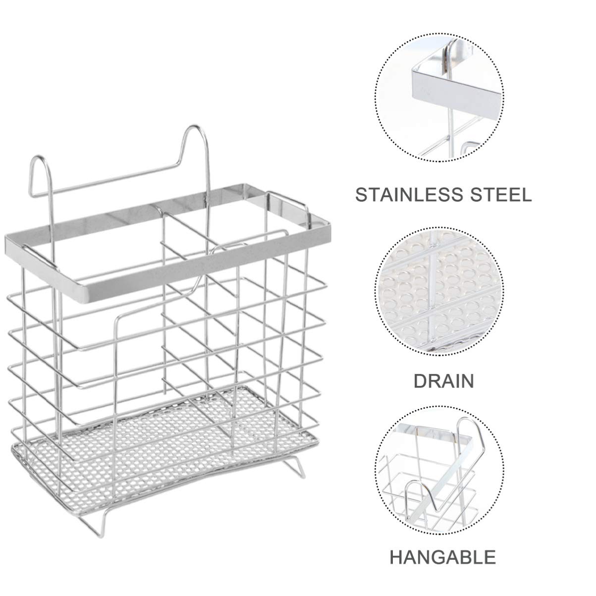 DOITOOL Dish Rack Cutlery Drainer Wall Mounted Stainless Steel kitchen Utensil holder Kitchen Utensil Storage Organizer Caddy for Chopsticks Forks Spoons Tableware Dish Drainer Rack Sponge Holder