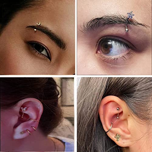 EVISPOL 10Pcs Eyebrow Piercing Jewelry Eyebrow Rings 16G Curved Barbell Cartilage Earring Lip Belly Rings Daith Rook Earrings Helix Conch Piercing Tragus Earrings for Women Men-Silver-8mm