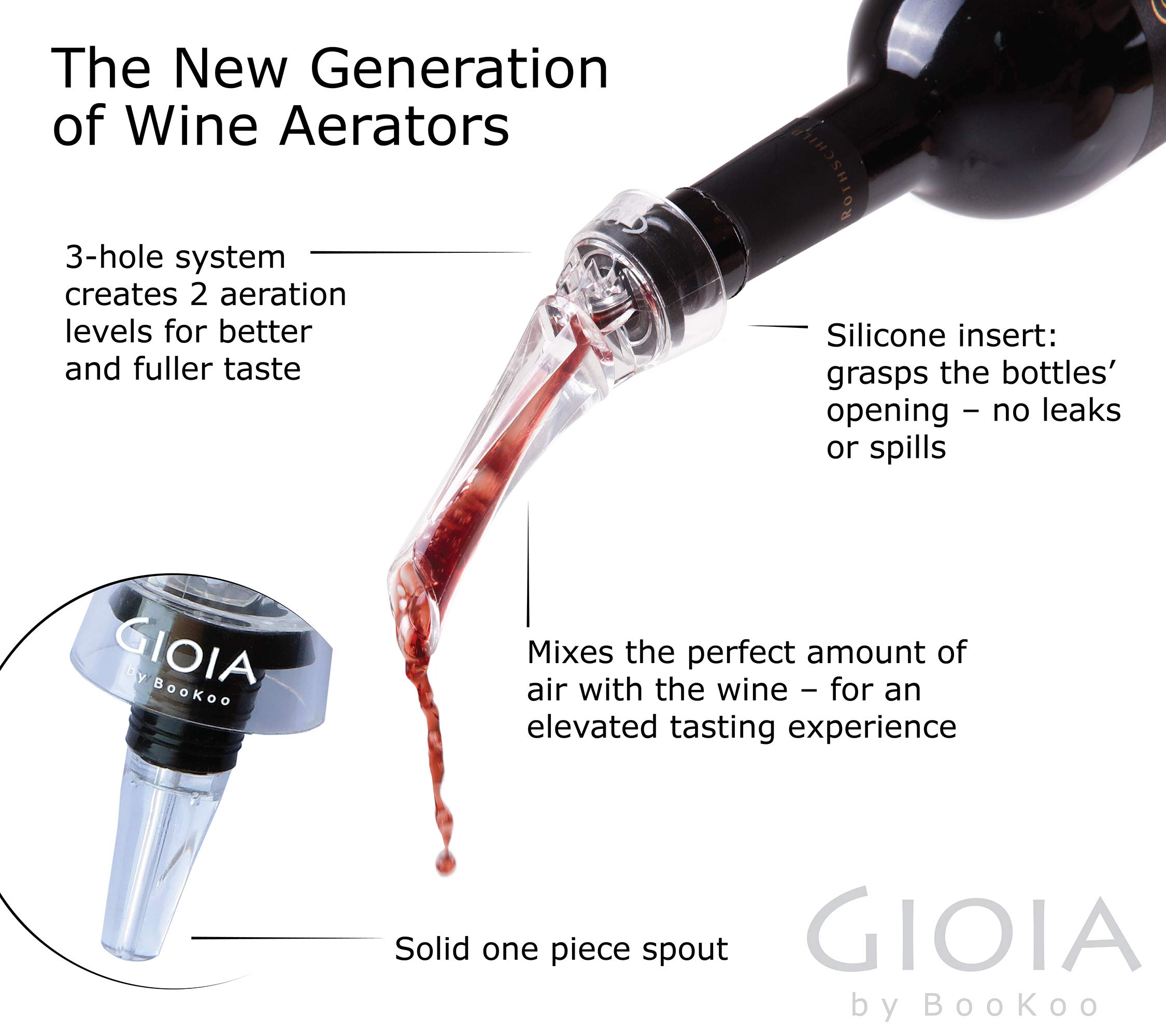 GIOIA Wine Aerator Pourer Set: Premium Wine Decanter Spout with Vacuum Stopper Pump and Corkscrew, Home Essentials in Stylish Gift Box