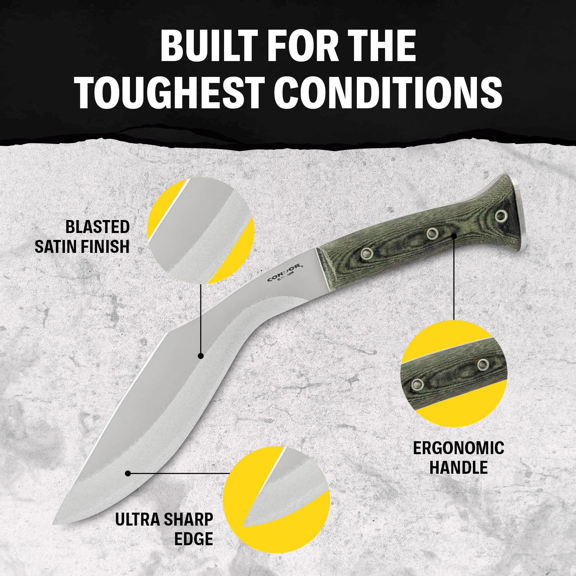 Condor Tool & Knife K-tact Kukri Knife | Gardening Machete | High Carbon Steel | Micarta Handle | Kydex with Leather Belt Loop Sheath | Gurkha Knife | Convex Grind | 6mm Thick | 14.5in Blade | 32.4oz