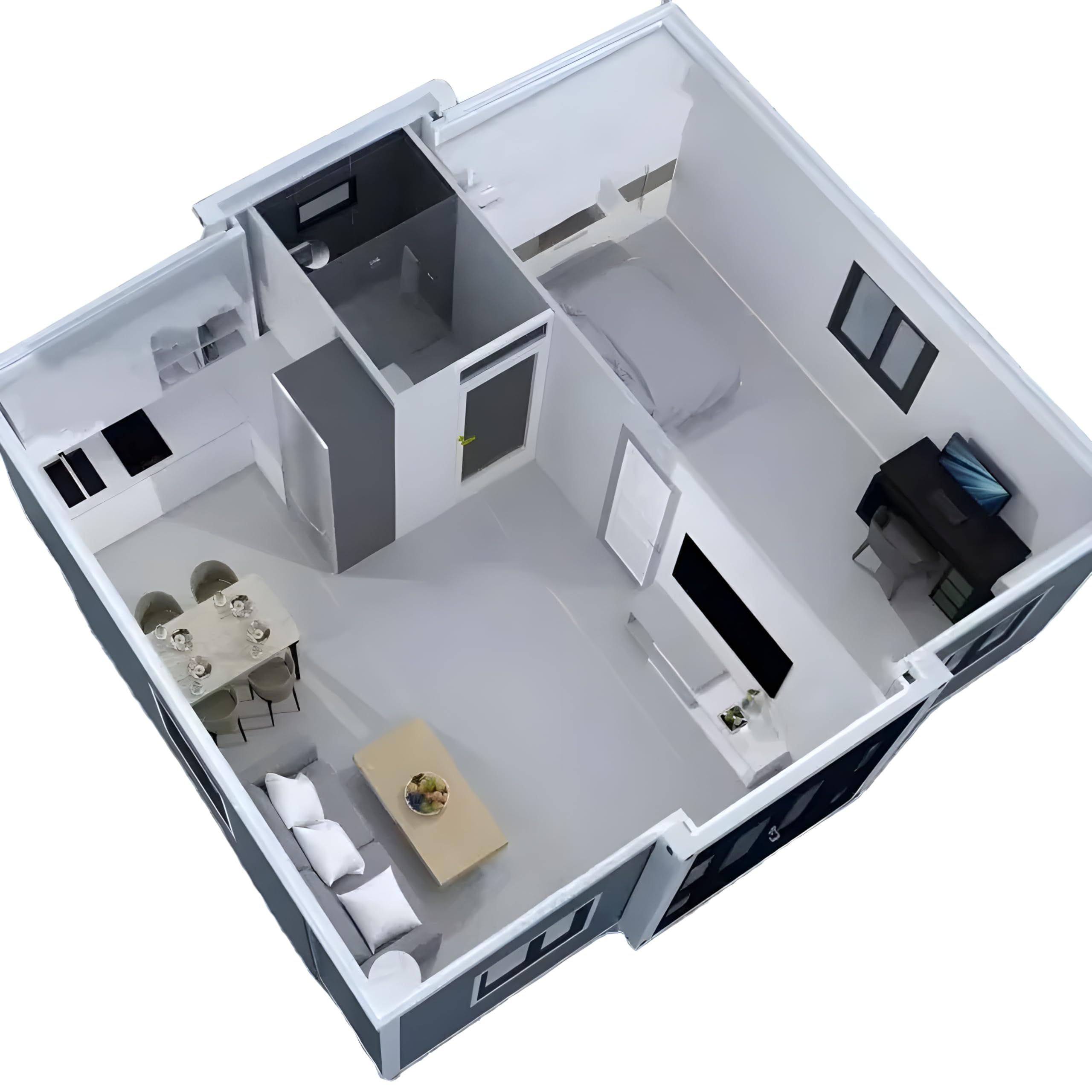 Modern Luxury Home with Pitch Roof β Living House with Bedroom, Bathroom & Kitchen, Waterproof, Sleek Design (20 X 20Ft- One Bedroom Layout)